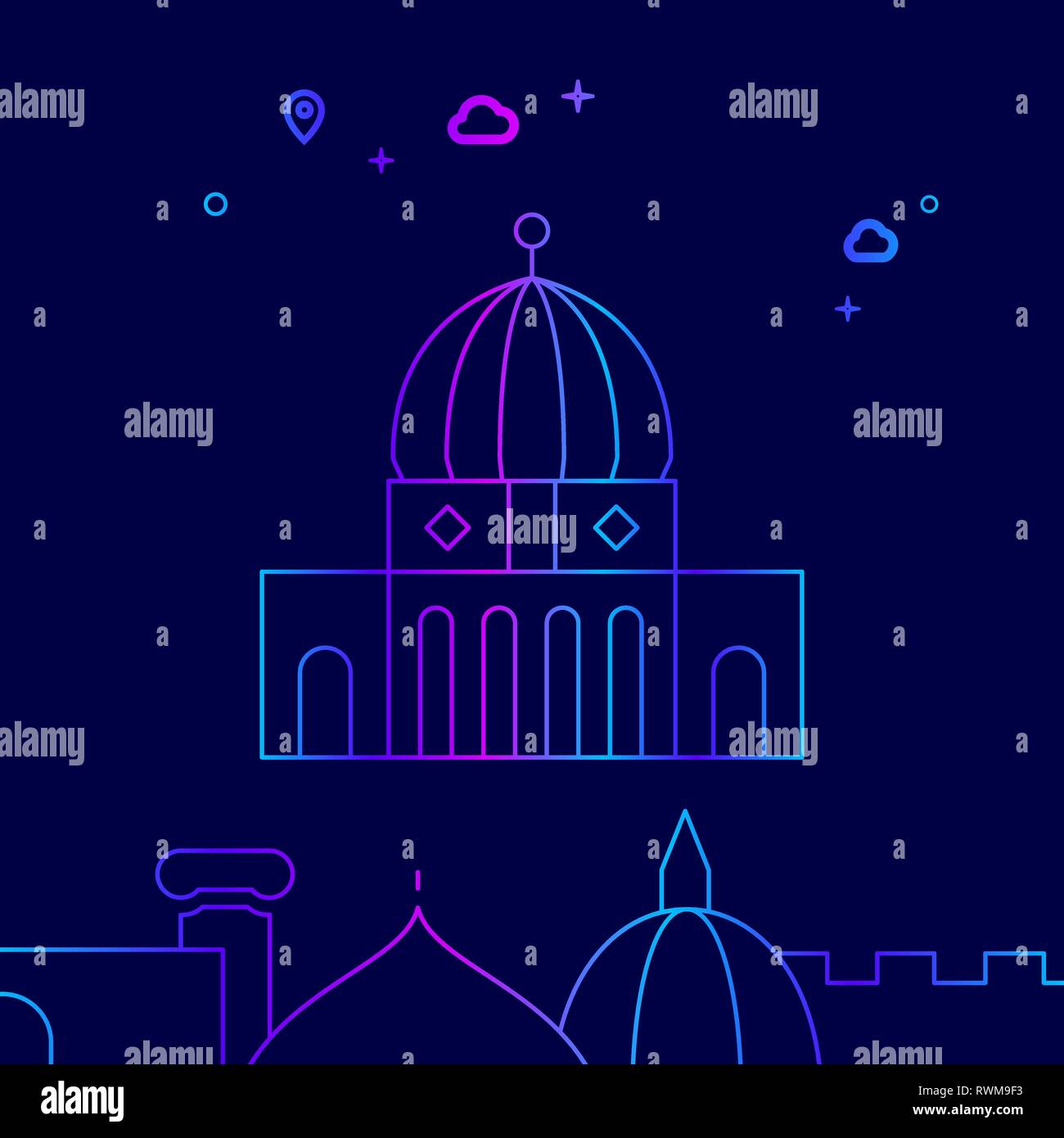 Dome of the Rock, Jerusalem Vector Line Illustration. Historical ...
