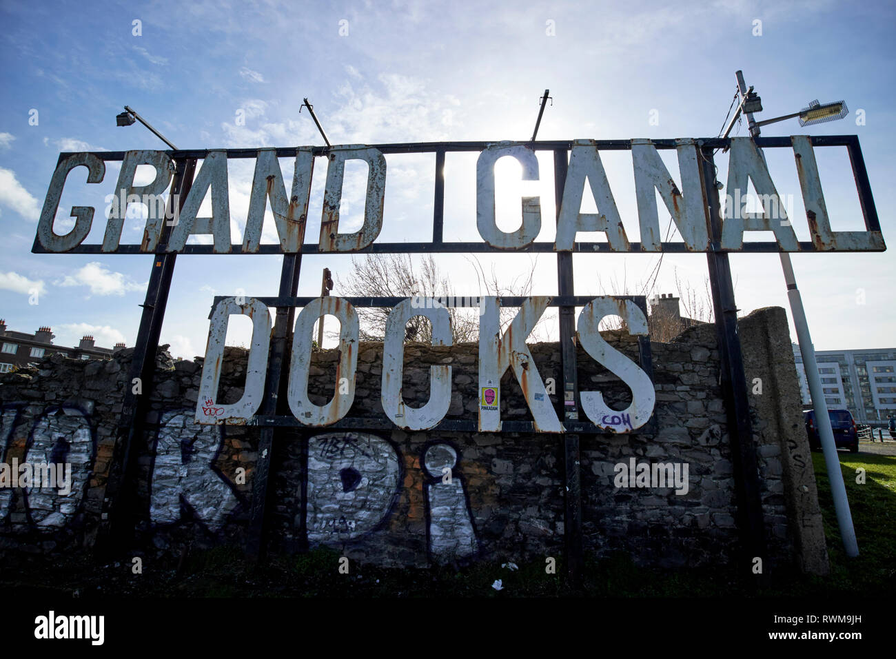 old grand canal docks sign Dublin republic of Ireland Stock Photo - Alamy