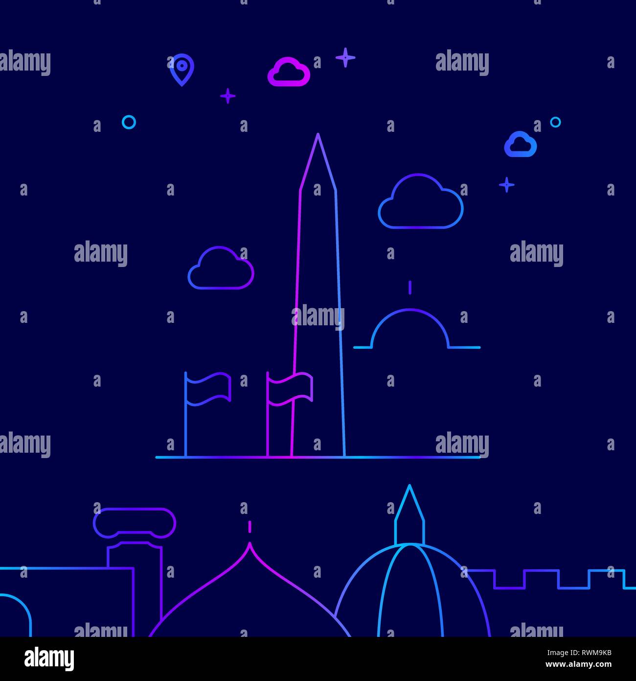 Washington Monument, USA Vector Line Illustration. Historical Landmarks Gradient Icon, Symbol ...