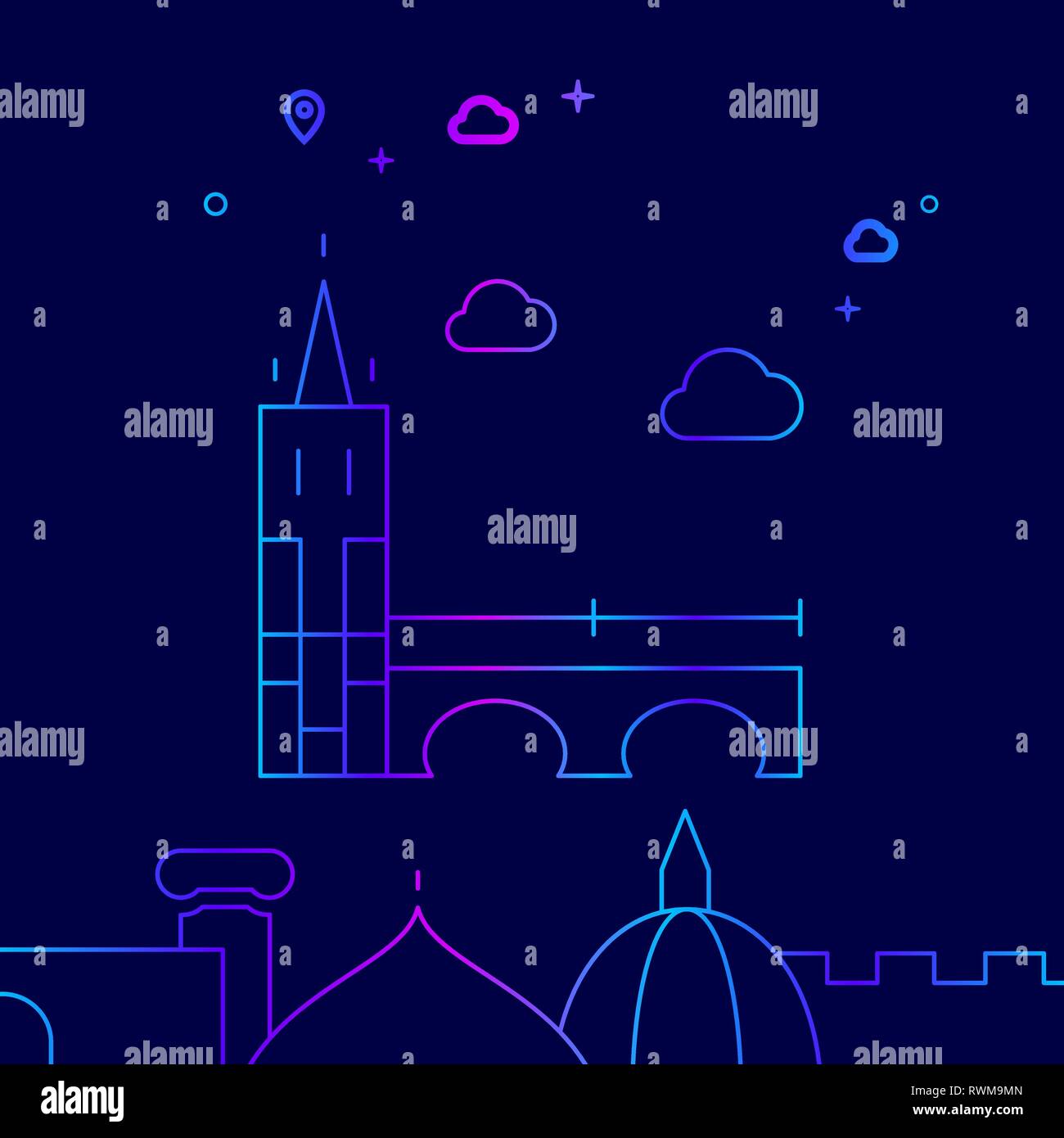 Charles Bridge, Prague Vector Line Illustration. Historical Landmarks ...