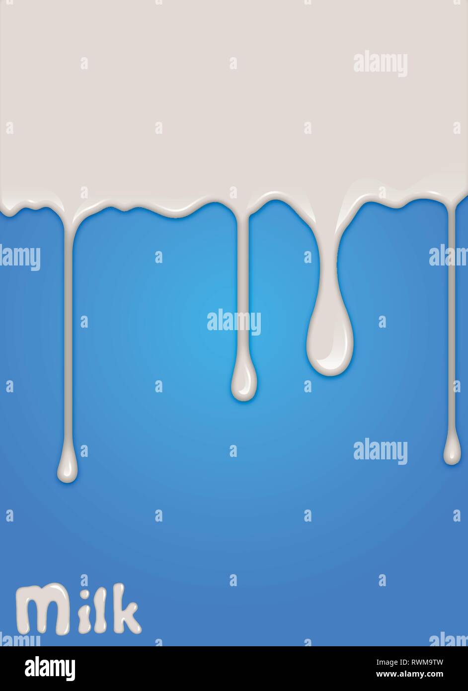 Realistic milk drop, splashes, liquid isolated on blue background ...