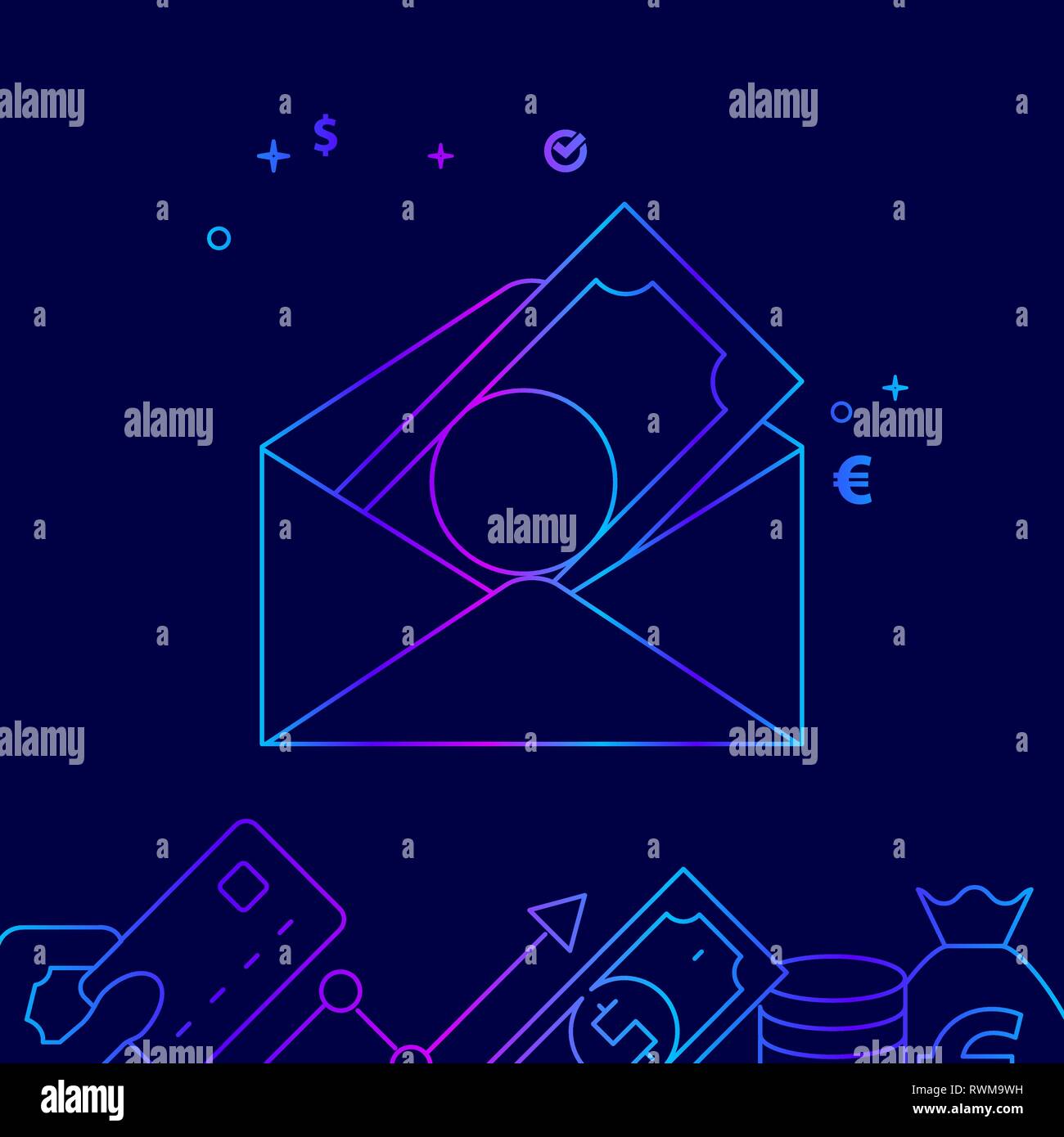 Money Envelope Vector Line Illustration. Money Related Gradient Icon ...