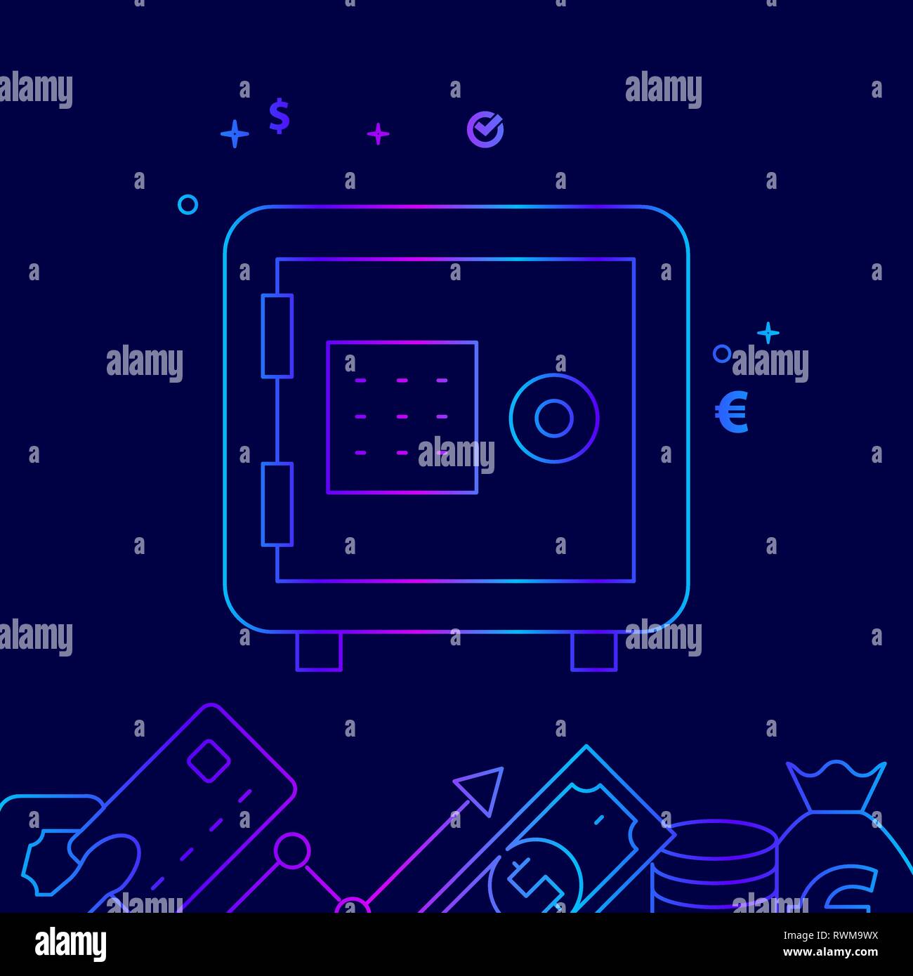 Safe, Deposit Vector Line Illustration. Money Related Gradient Icon ...