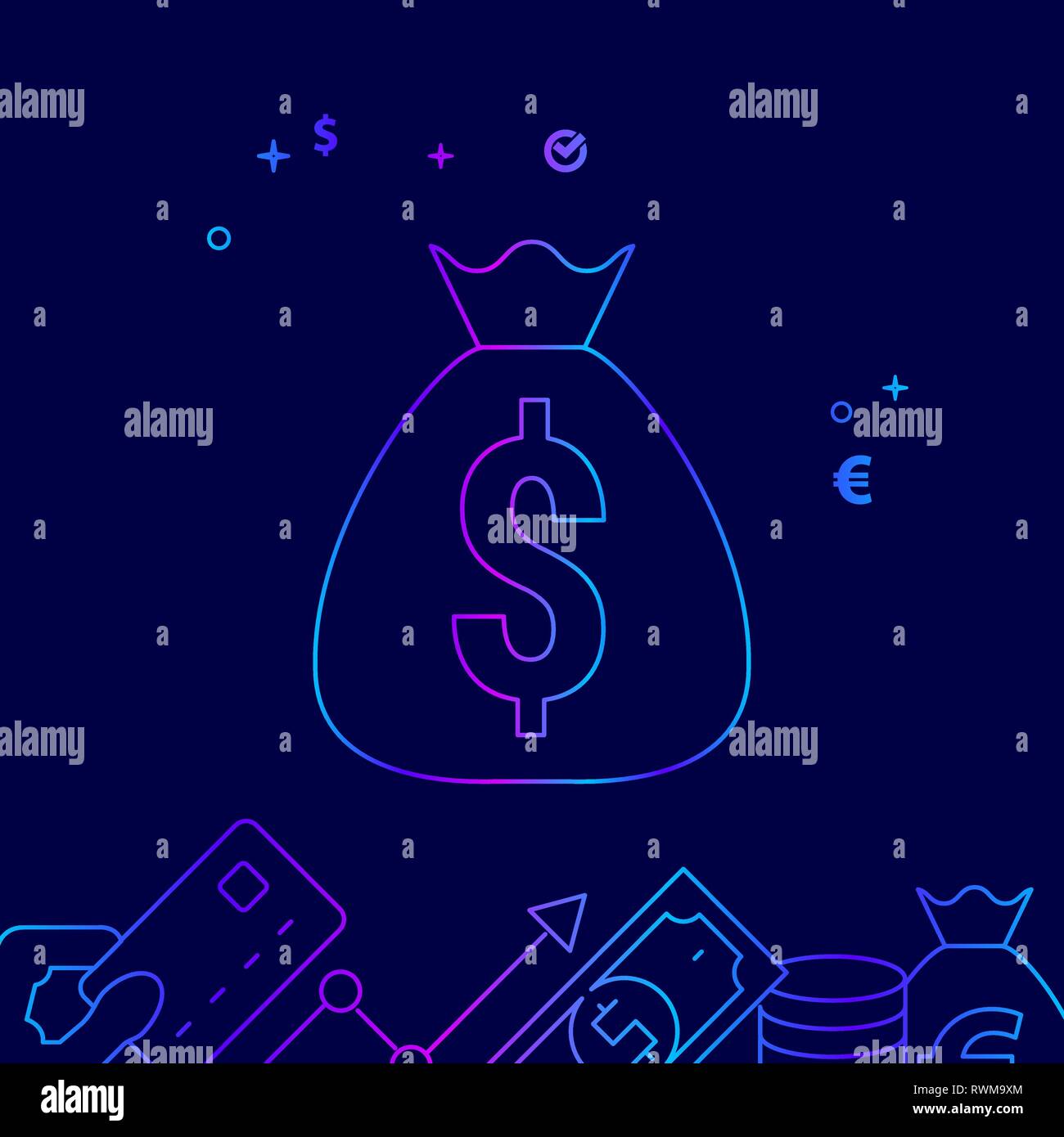 Bag with Money Vector Line Illustration. Money Related Gradient Icon ...