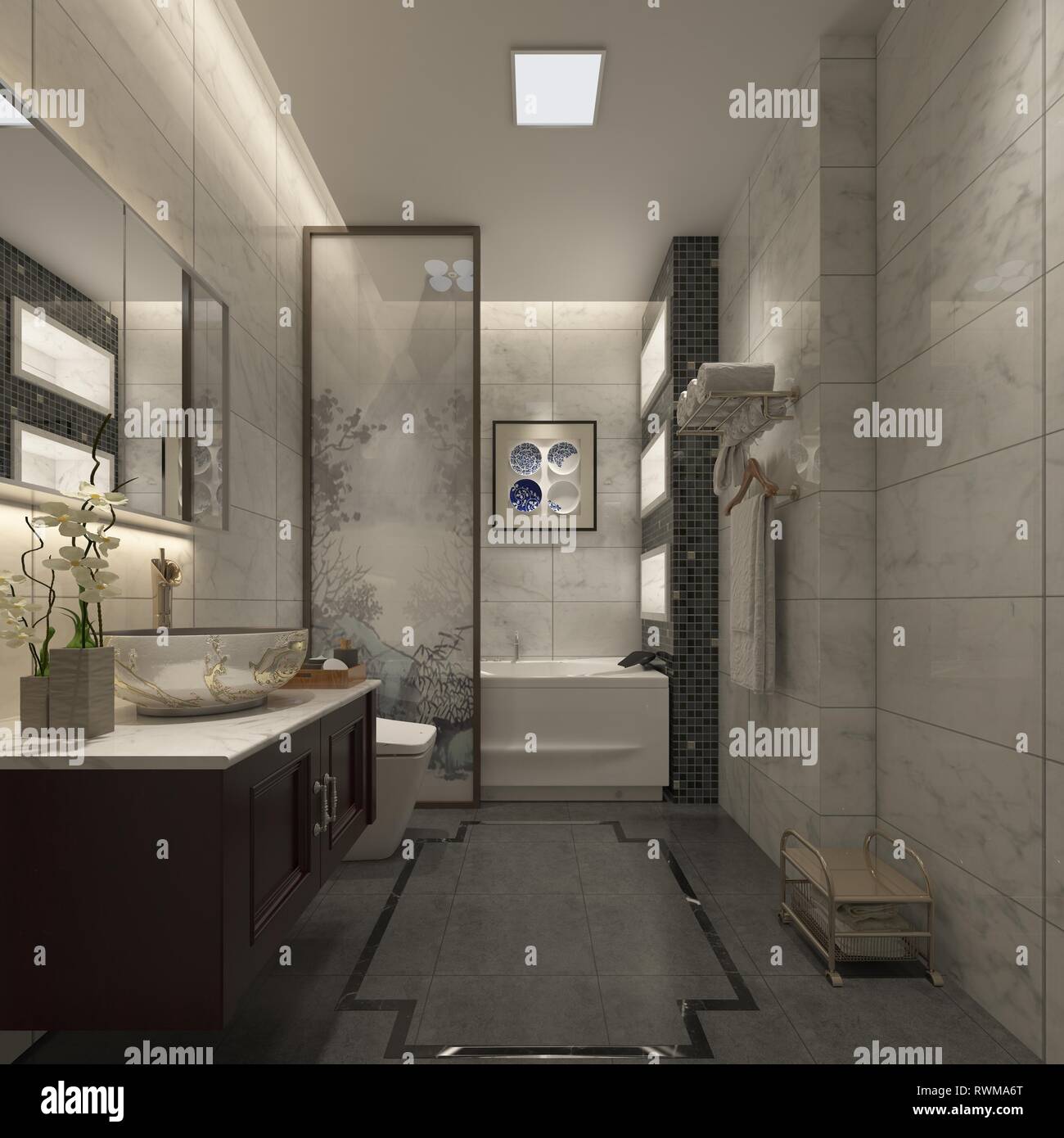 3d render luxury bathroom Stock Photo - Alamy