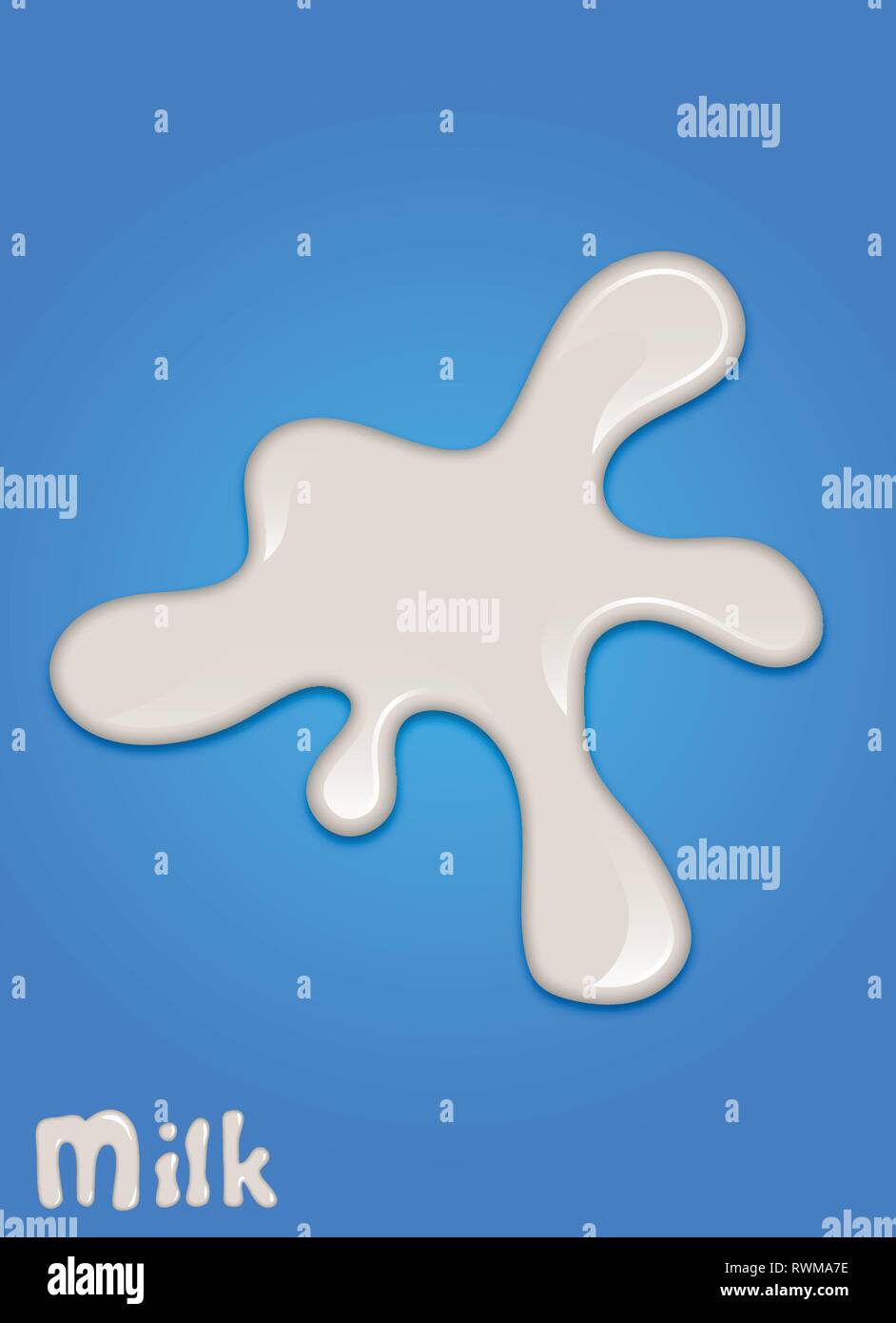 Realistic milk drop, splashes, liquid isolated on blue background ...