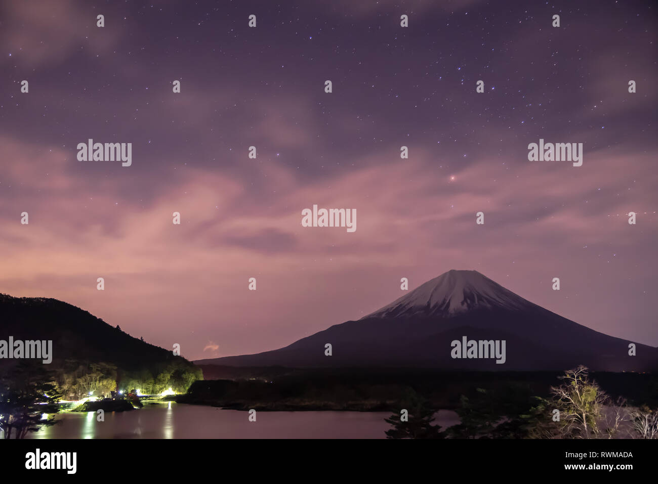 Star trails and Mount Fuji at twilight, the World Heritage, view at ...