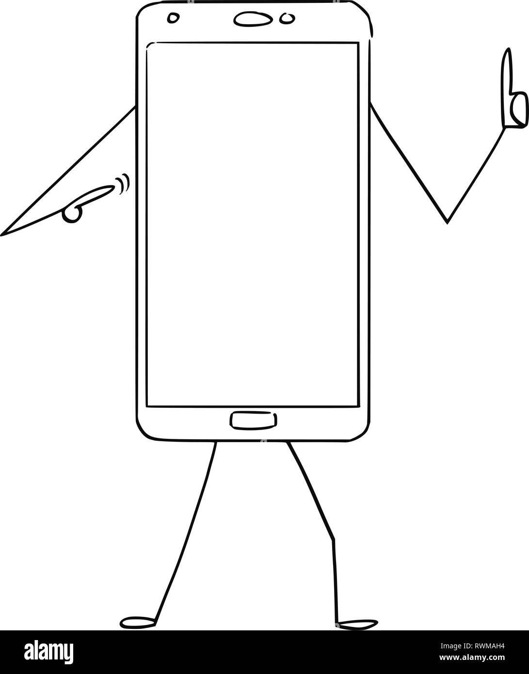 Cartoon of Mobile Phone Character Pointing at Yourself and Showing ...