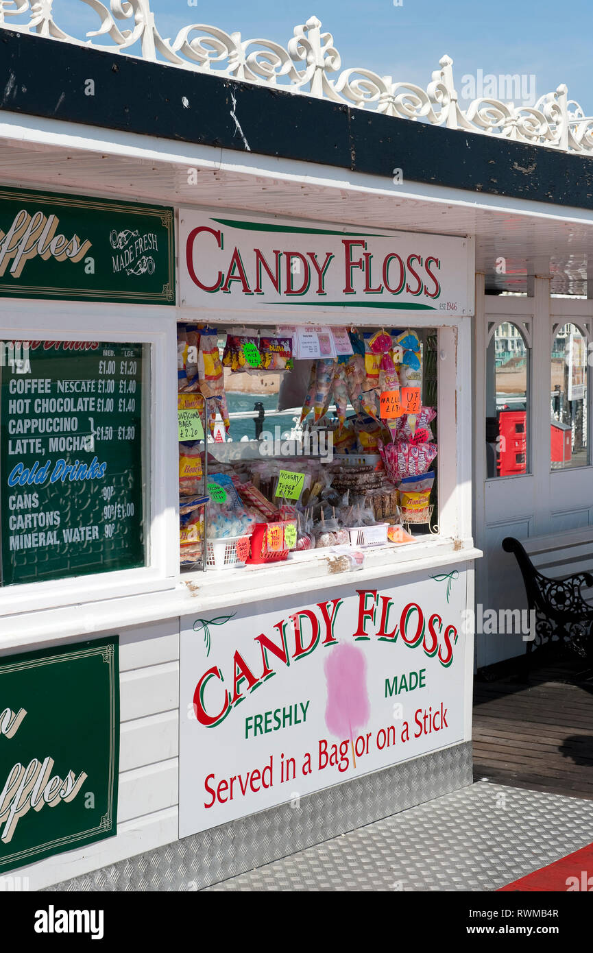 Candy floss stall on Brighton Palace pier, in the coastal town of ...