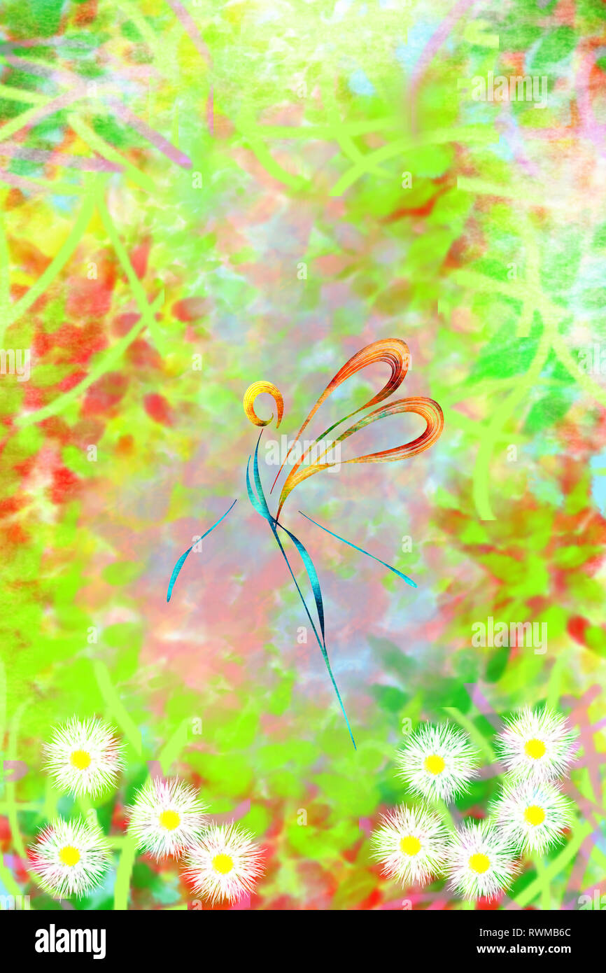 Spring fairy on a coloured floral background Stock Photo - Alamy
