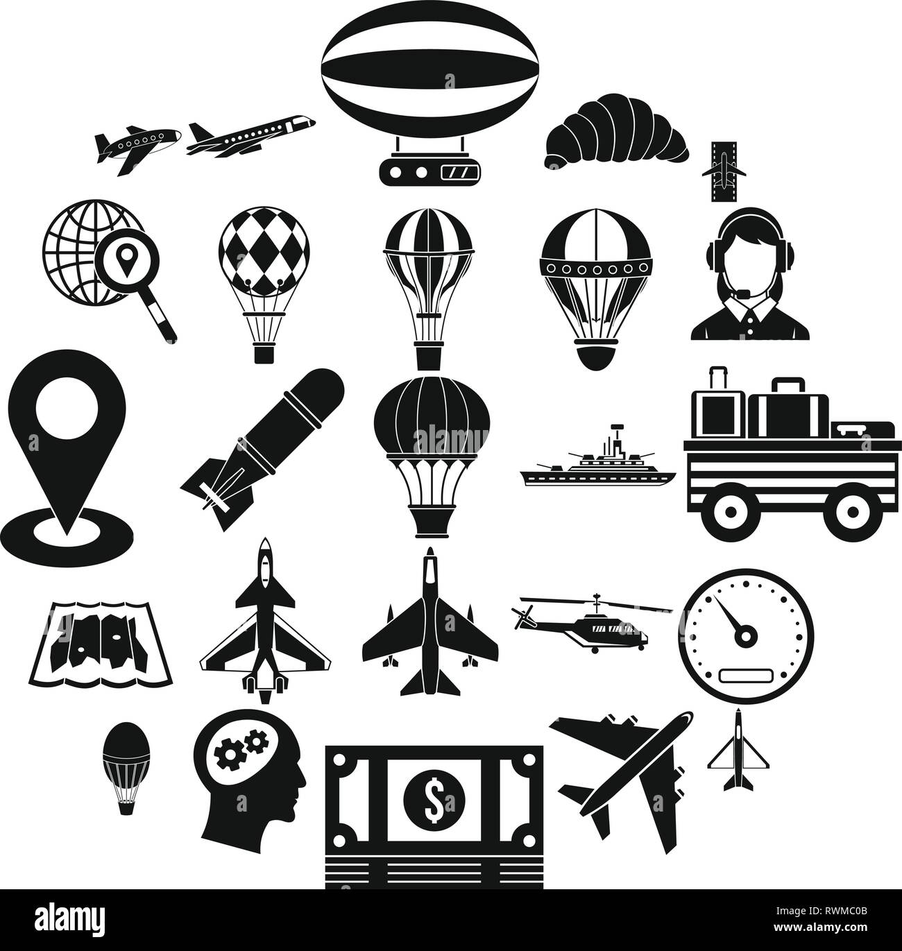Flying machine icons set, simple style Stock Vector Image & Art - Alamy