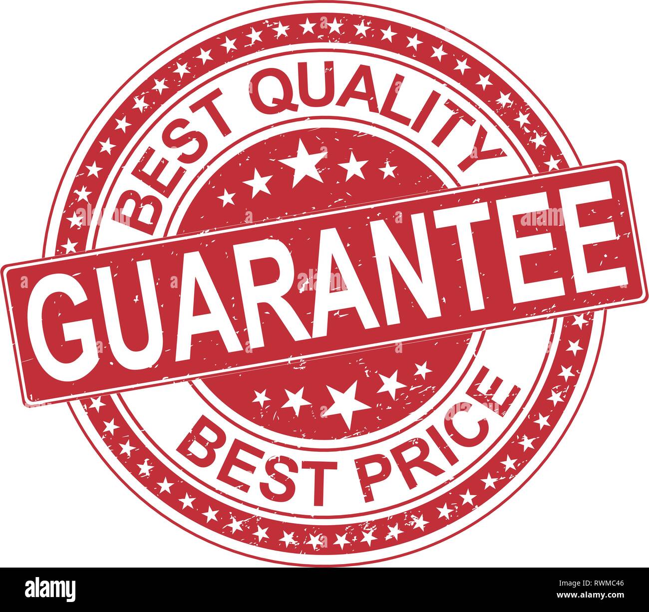 round best quality guarantee red grungy rubber stamp isolated on white ...