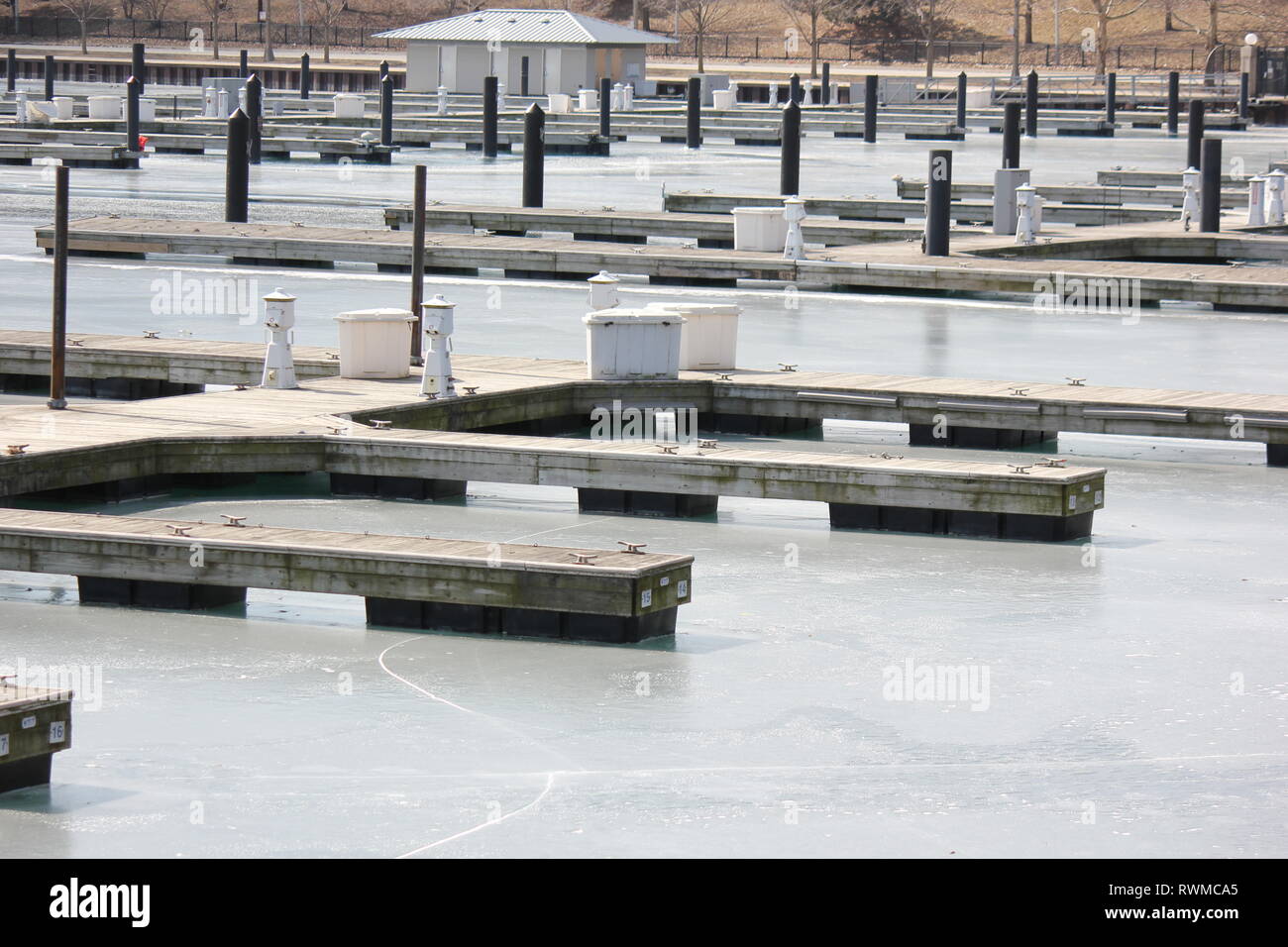 Empty boat harbor at 31st street and Lake Shore Drive in Chicago Stock ...