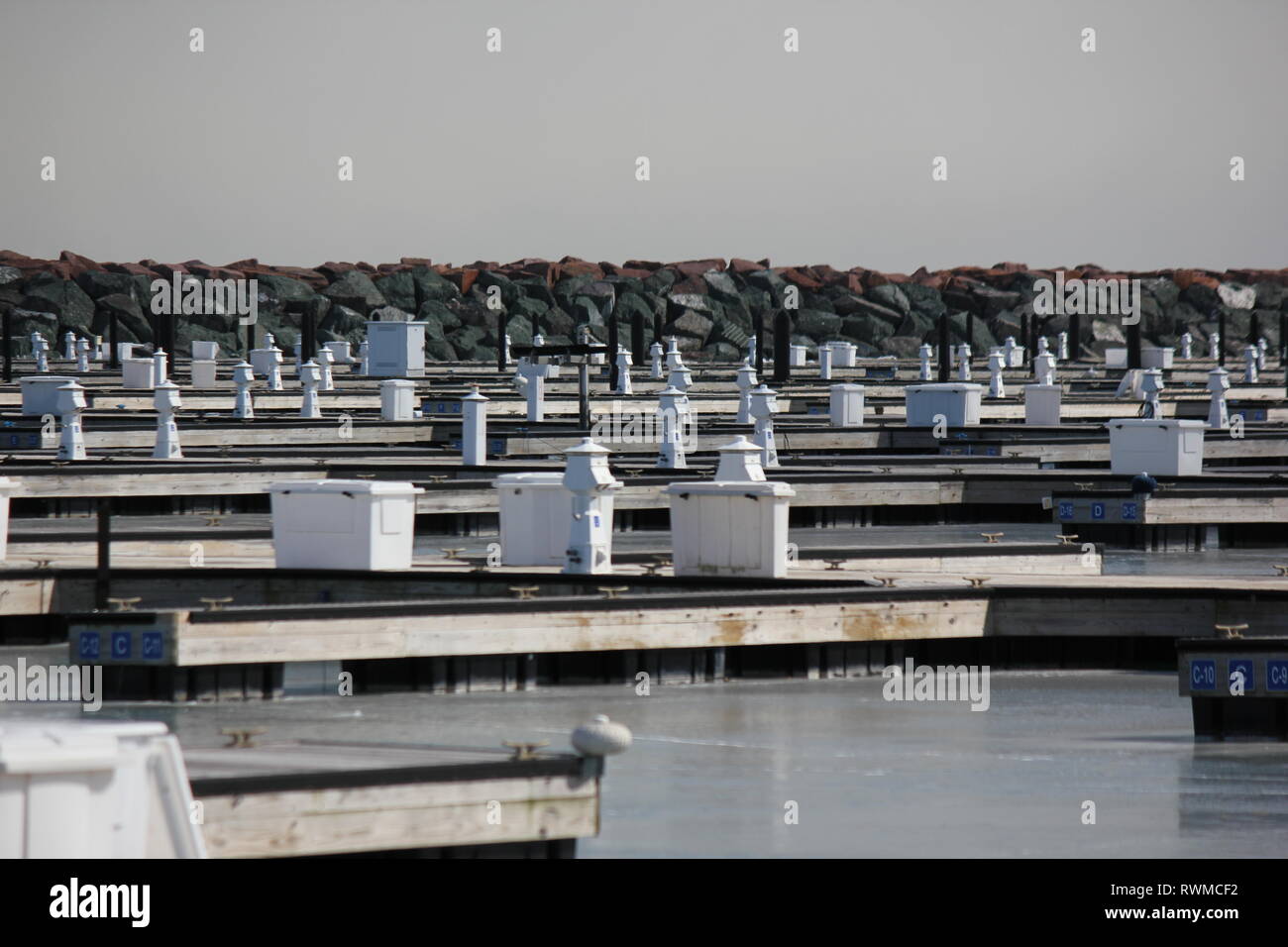 Empty boat harbor and boat slips at 31st street and Lake Shore Drive in ...