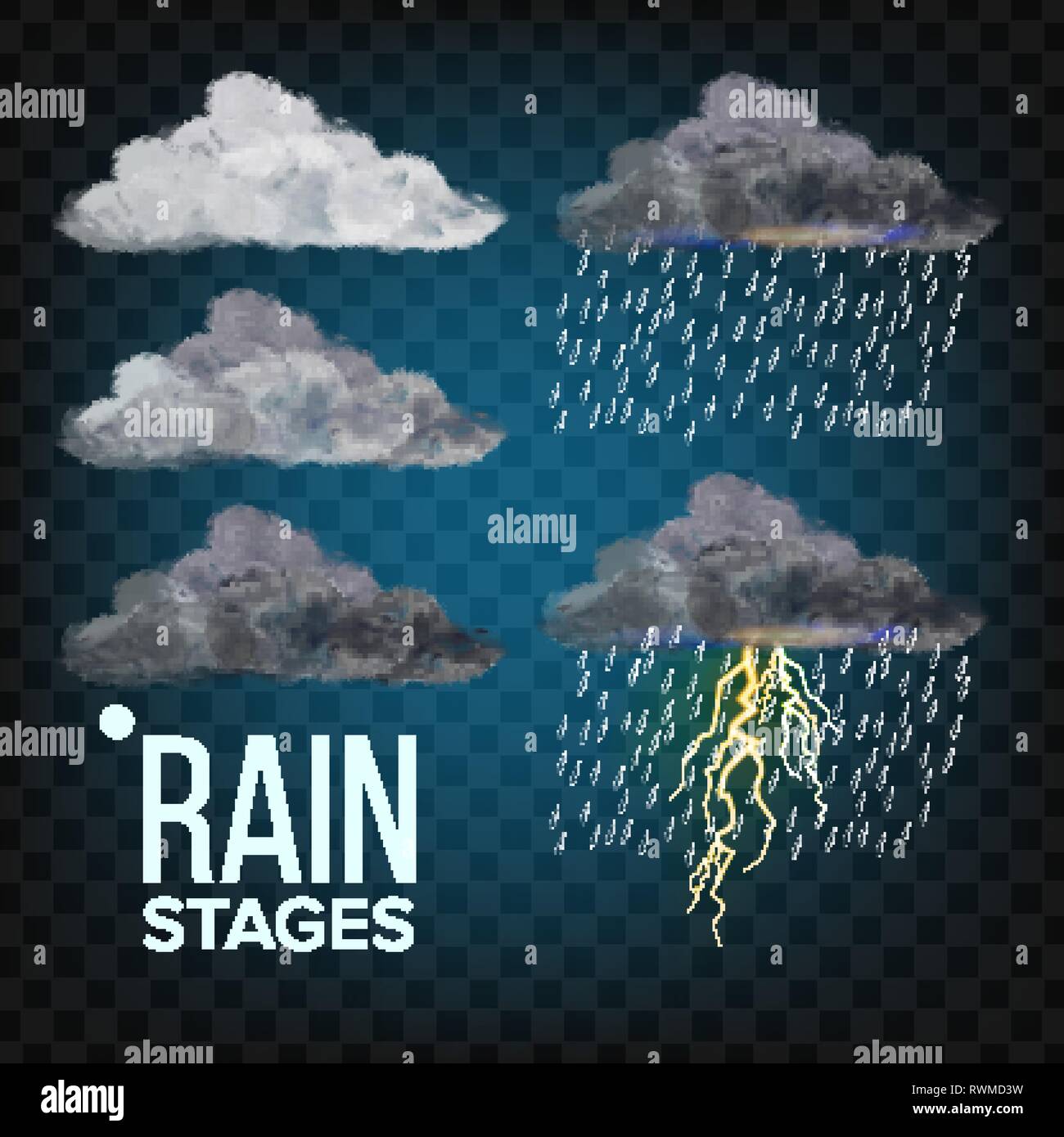 Rain Stages Vector. Cloud, Storm. Weather Icon. Realistic Isolated ...