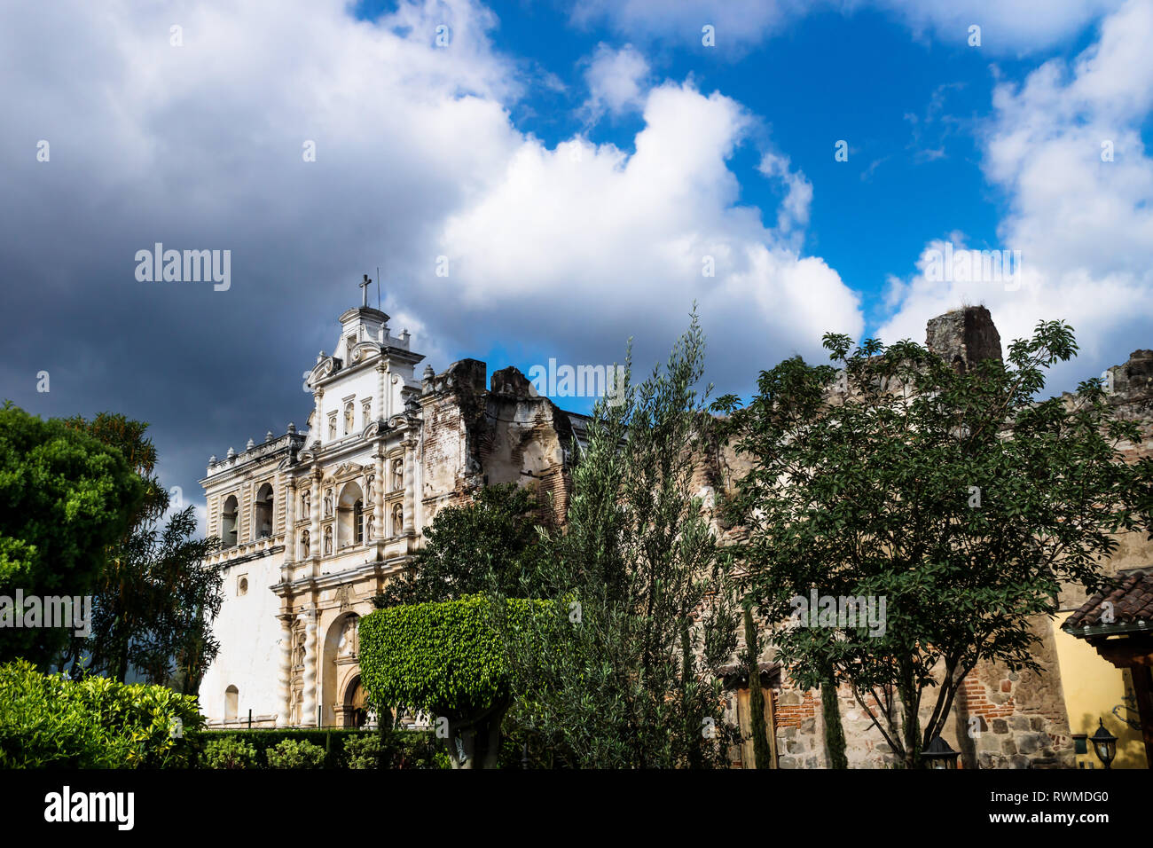 Church of San Fransisco el Grande panorama with sunshine, Antigua ...