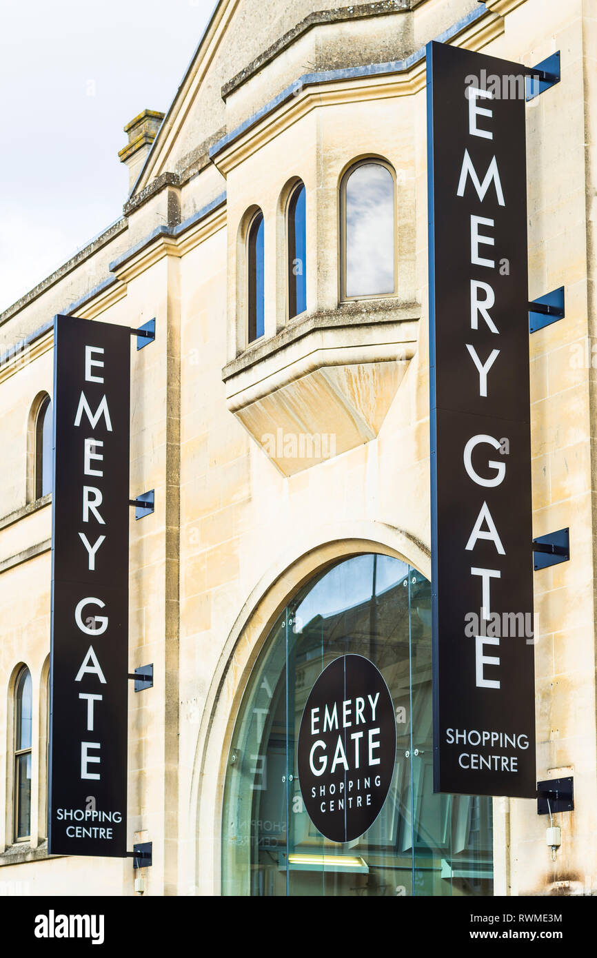 Signs at the High Street entrance to the EMERY GATE shopping centre in ...