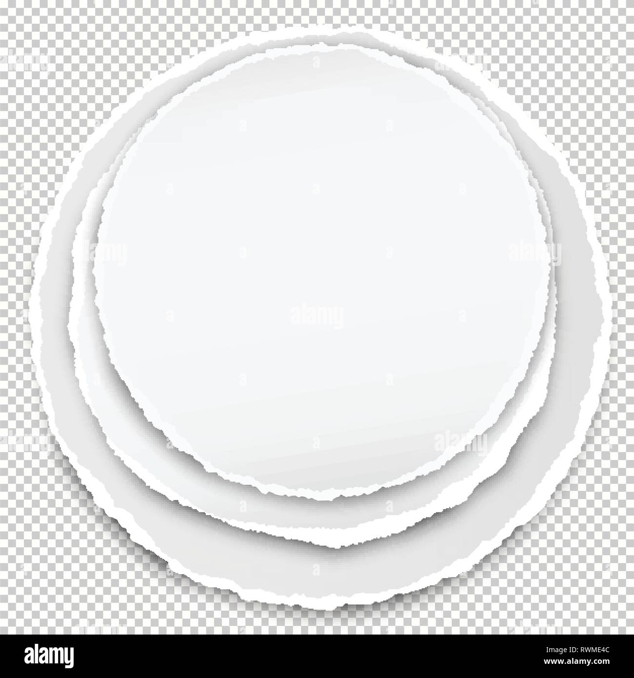 Set of blank round paper with torn edges in center of squared ...