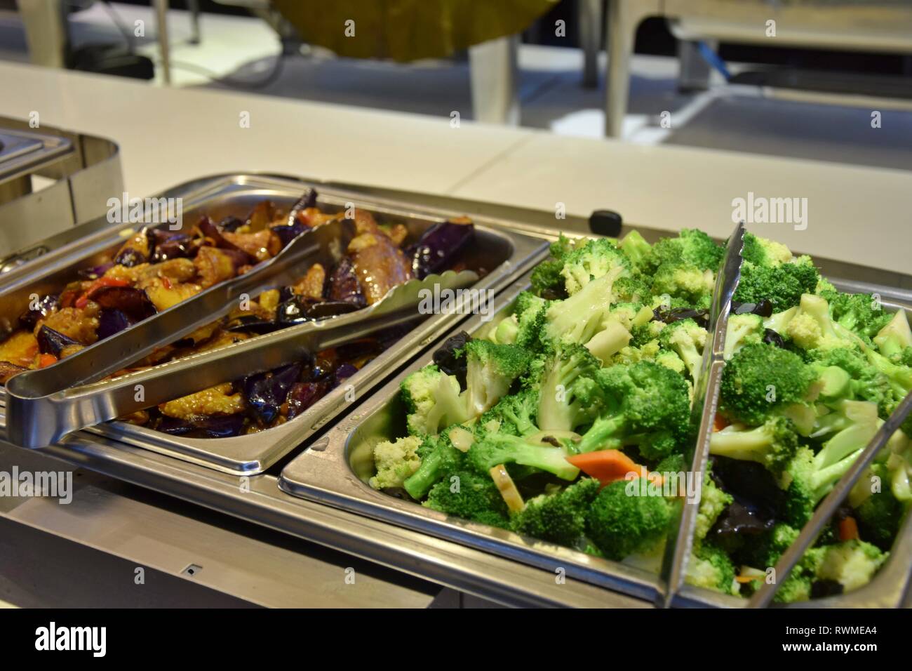 Cuisine Culinary Buffet in chinese vegetarian restaurant. Fried ...