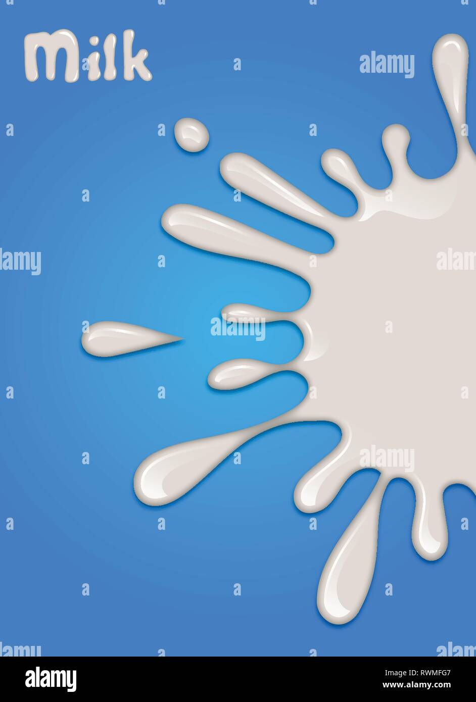 Realistic milk drop, splashes, liquid isolated on blue background ...