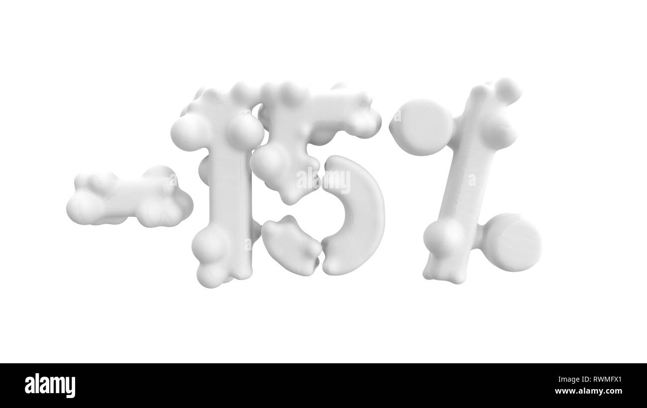 The sign -15off. Made of white material isolate on white background. 3d ...