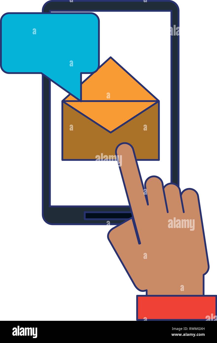 hand sending email with smartphone vector illustration graphic design ...
