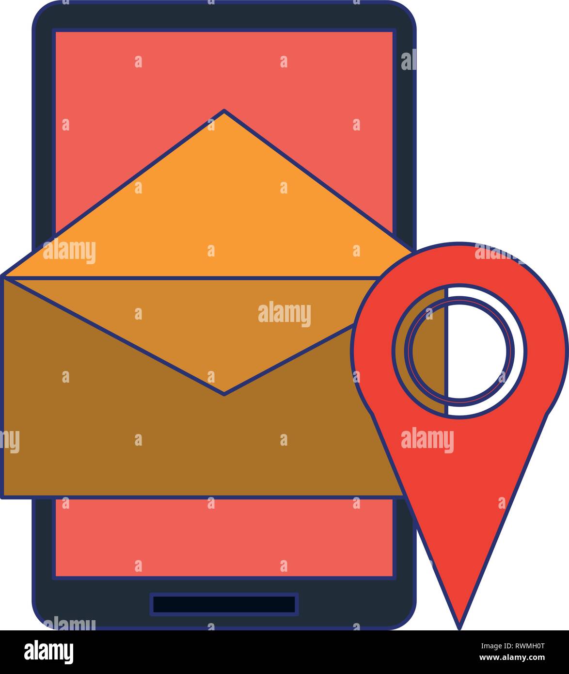 smartphone email sending and gps location pin vector illustration ...