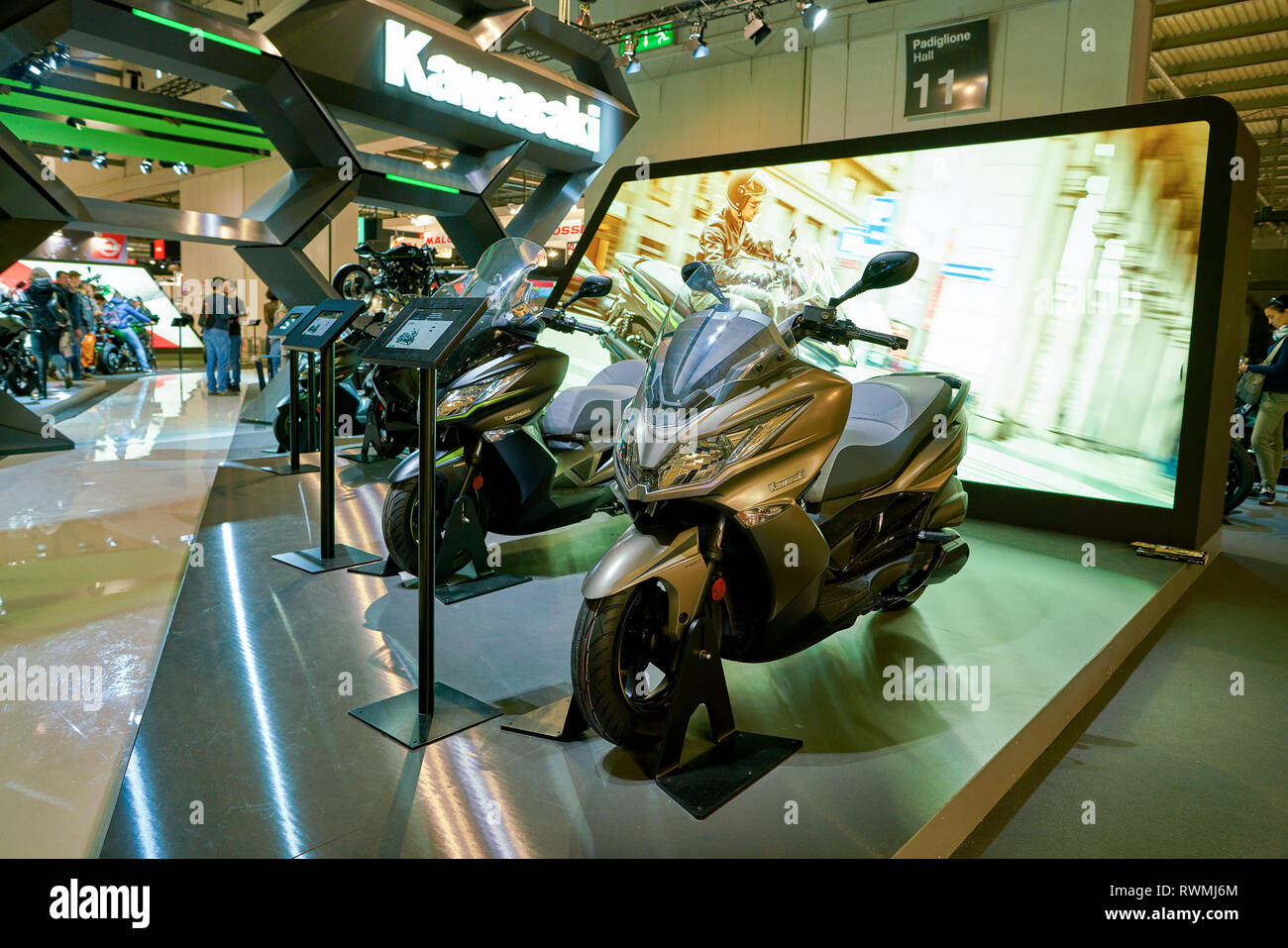 MILAN, ITALY - NOVEMBER 11, 2017: scooters on display at EICMA 2017 ...