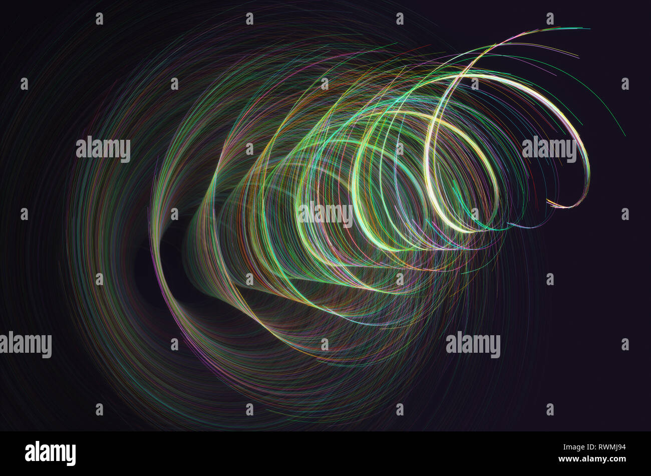 3D illustration. Colored lines in spiral motion. Abstract concept image ...