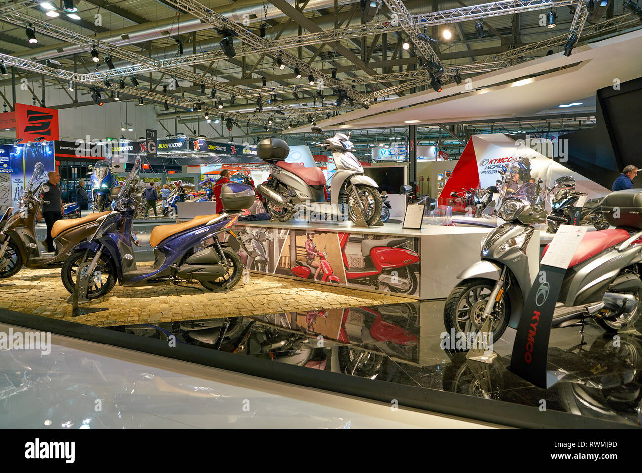 MILAN, ITALY - NOVEMBER 11, 2017: scooters on display at EICMA 2017 ...