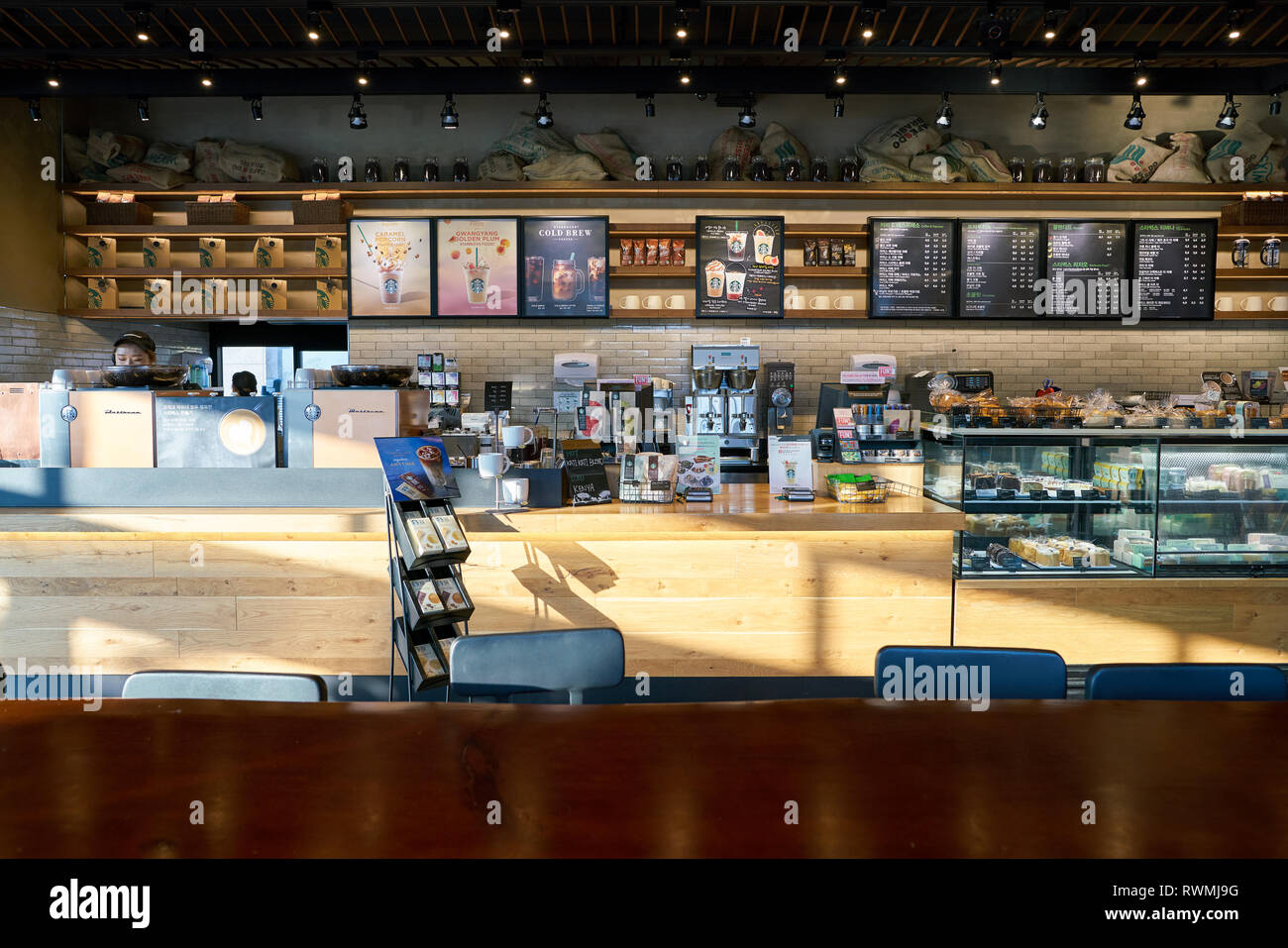 BUSAN, SOUTH KOREA - CIRCA MAY, 2017: sales area at Starbucks coffee ...
