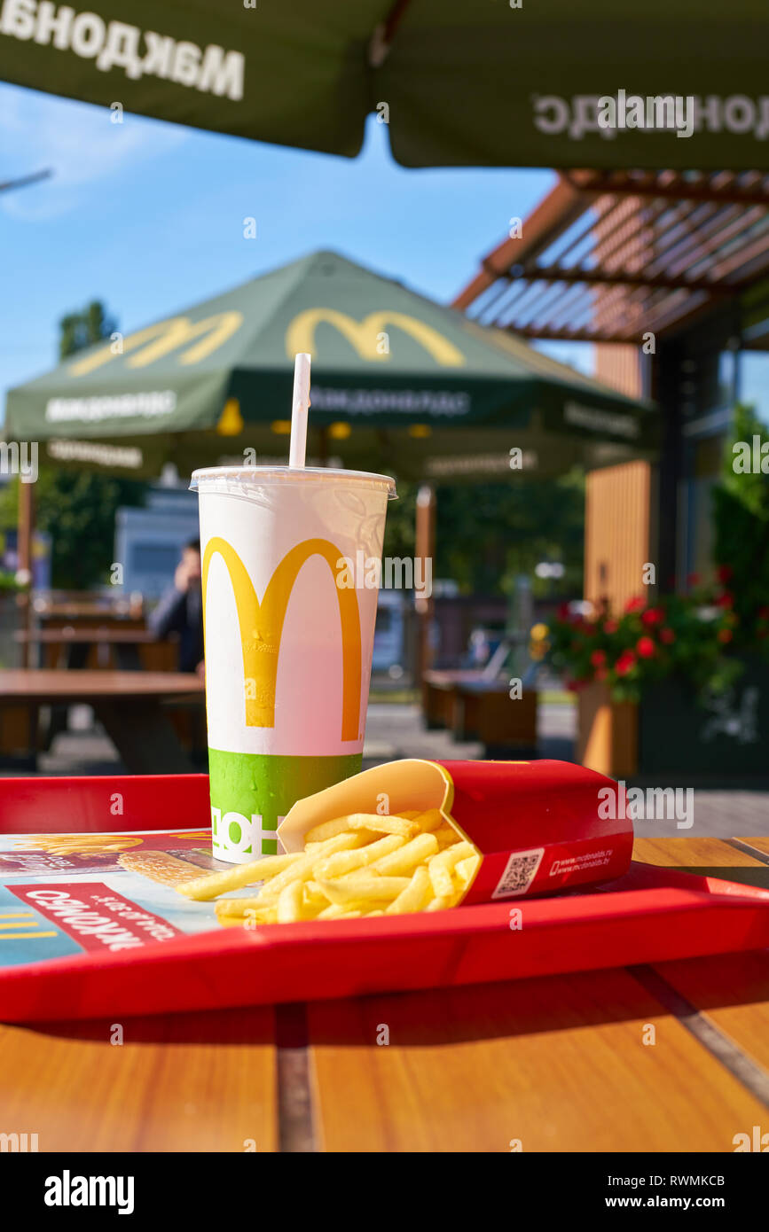 KALININGRAD, RUSSIA - CIRCA SEPTEMBER, 2018: food served on tray at ...