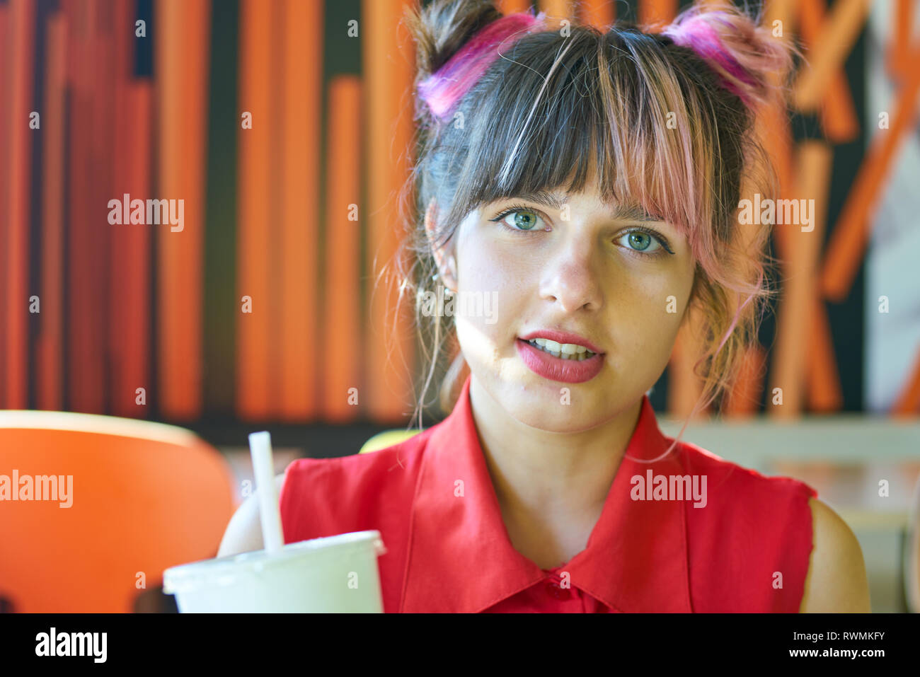 KALININGRAD, RUSSIA - CIRCA SEPTEMBER, 2018: indoor portrait of young ...