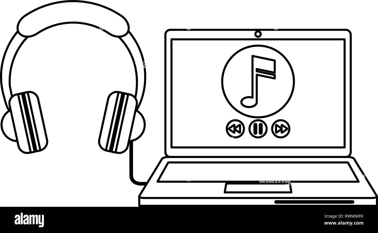Laptop with music player black and white Stock Vector Image & Art - Alamy