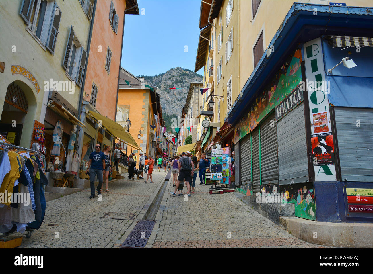 Street in the Old Town of Briancon, the highest town in France ...