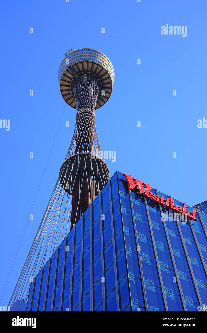 SYDNEY, AUSTRALIA -17 JUL 2018- View of the landmark Sydney Tower ...