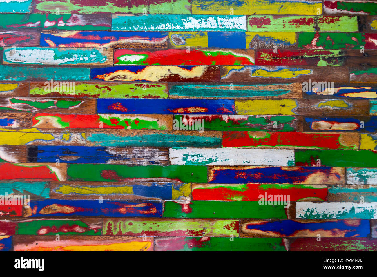 Colorful distressed painted wood surface Stock Photo - Alamy
