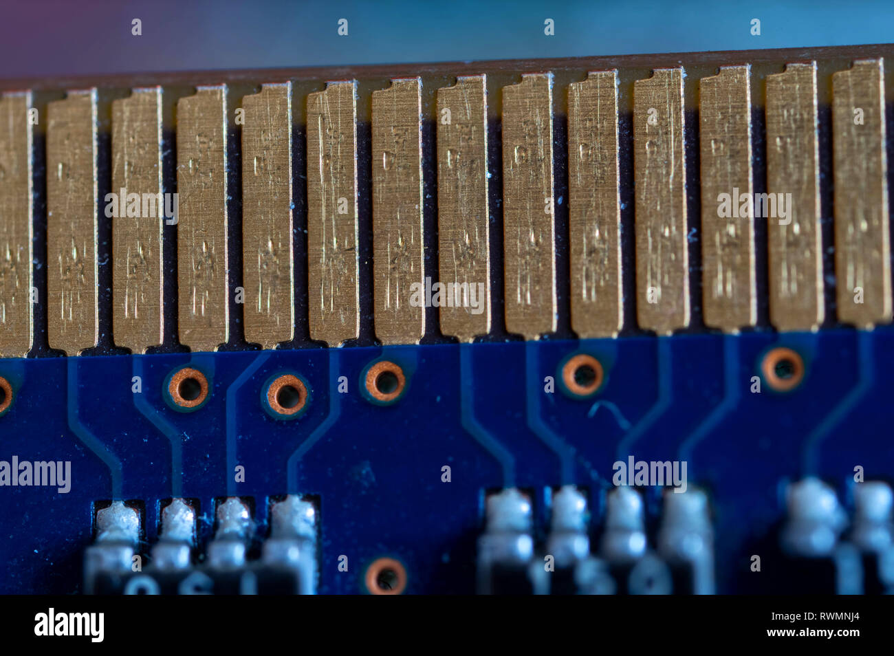 Printed circuit board close-up, contact tracks of electronics Stock ...