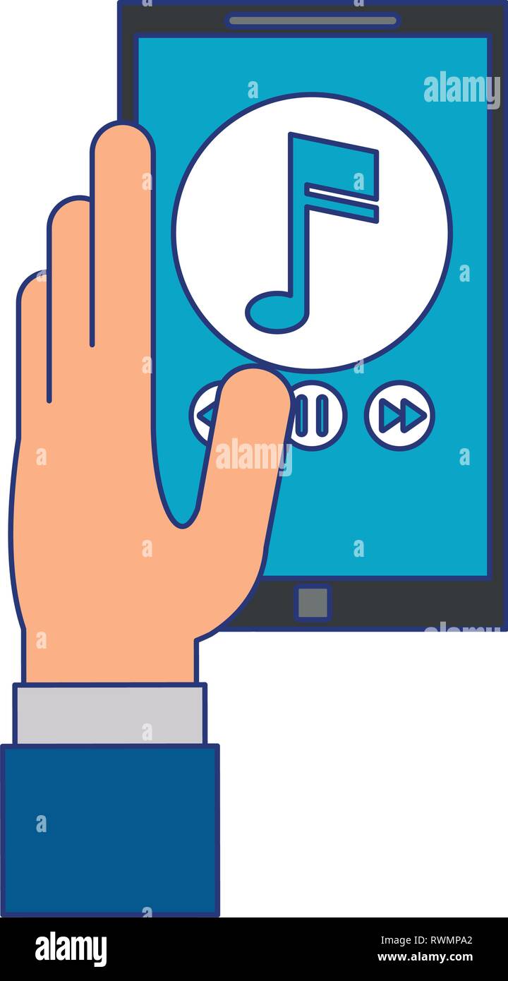 hands using smartphone music player blue lines Stock Vector Image & Art ...