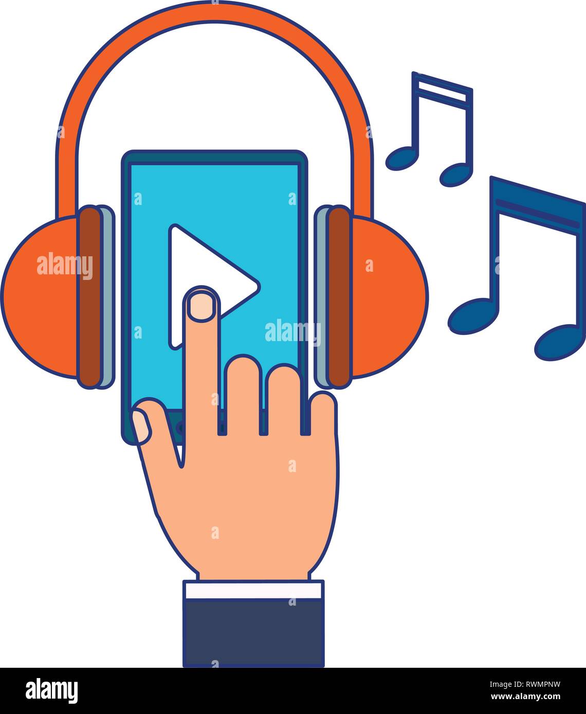 Music and smartphone blue lines Stock Vector Image & Art - Alamy