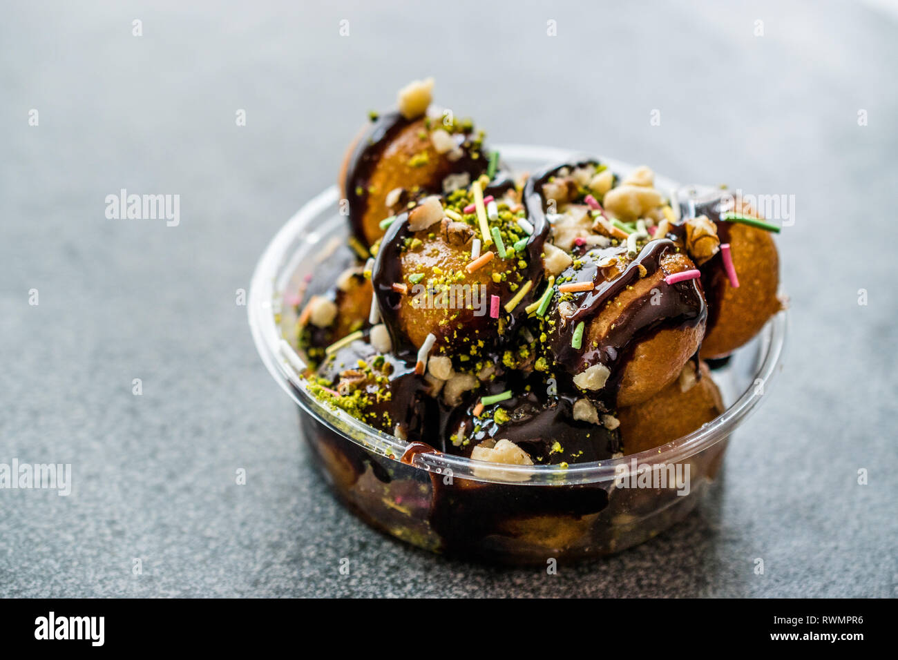 Turkish Dessert Lokma with Chocolate Sauce / Round Fried Dough Balls ...