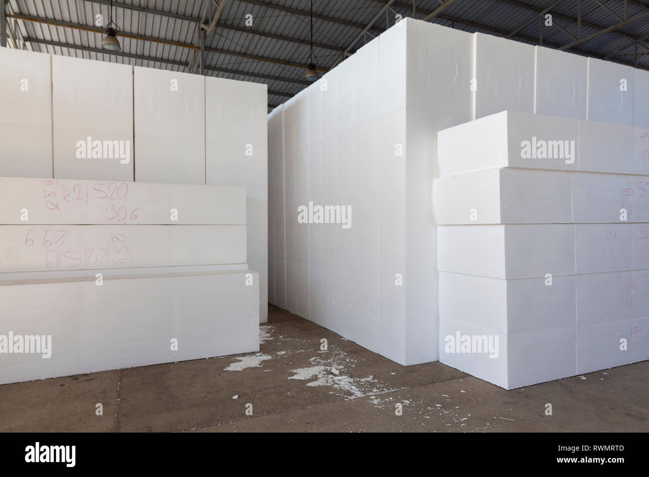 large blocks of Styrofoam in a warehouse, abstarct background scene ...