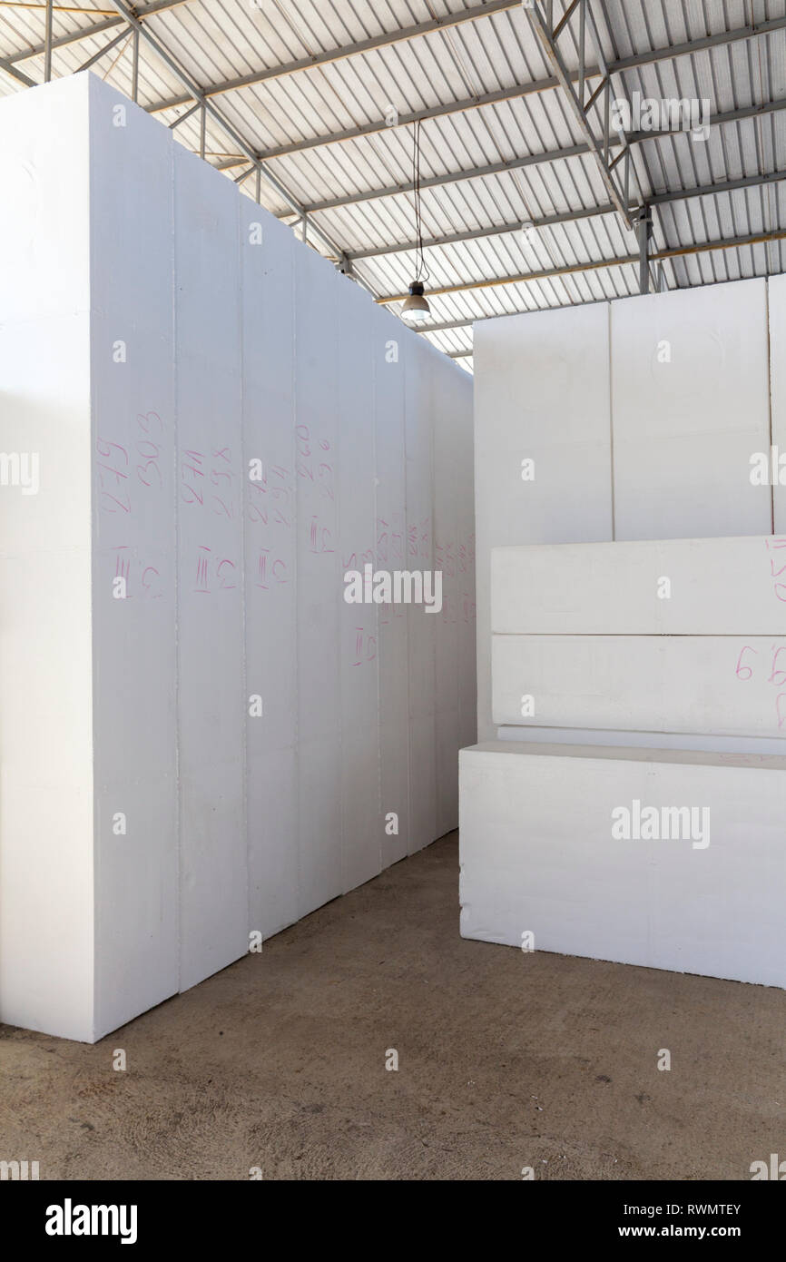 large blocks of Styrofoam in a warehouse, abstarct background scene ...