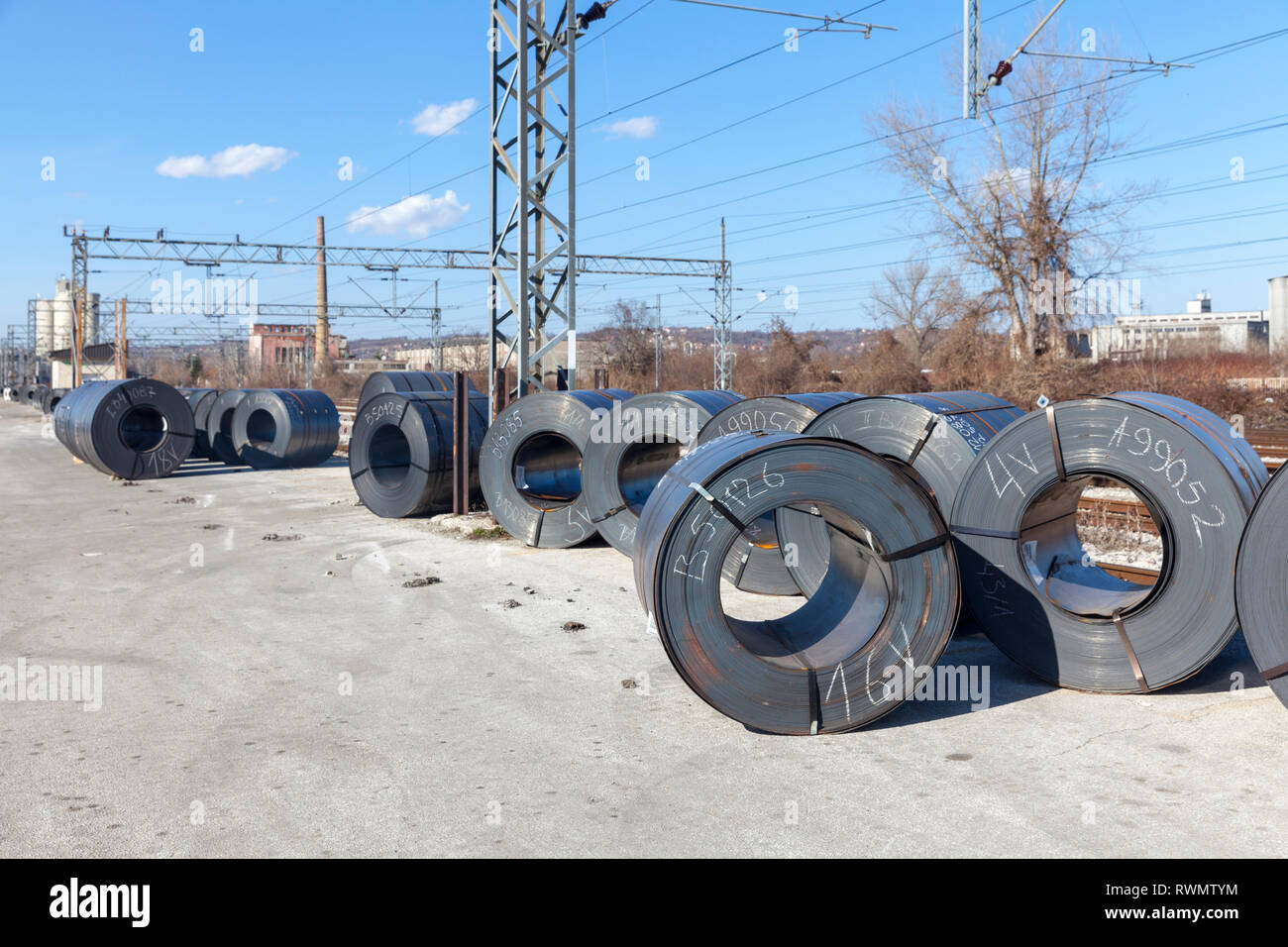 rolls of industrial sheet metal, manufacturing background Stock Photo ...