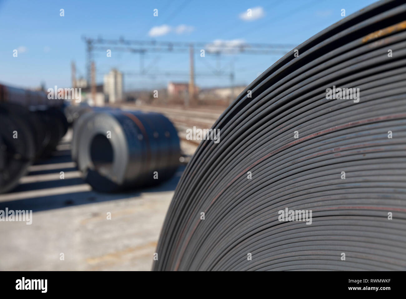 rolls of industrial sheet metal, manufacturing background Stock Photo ...