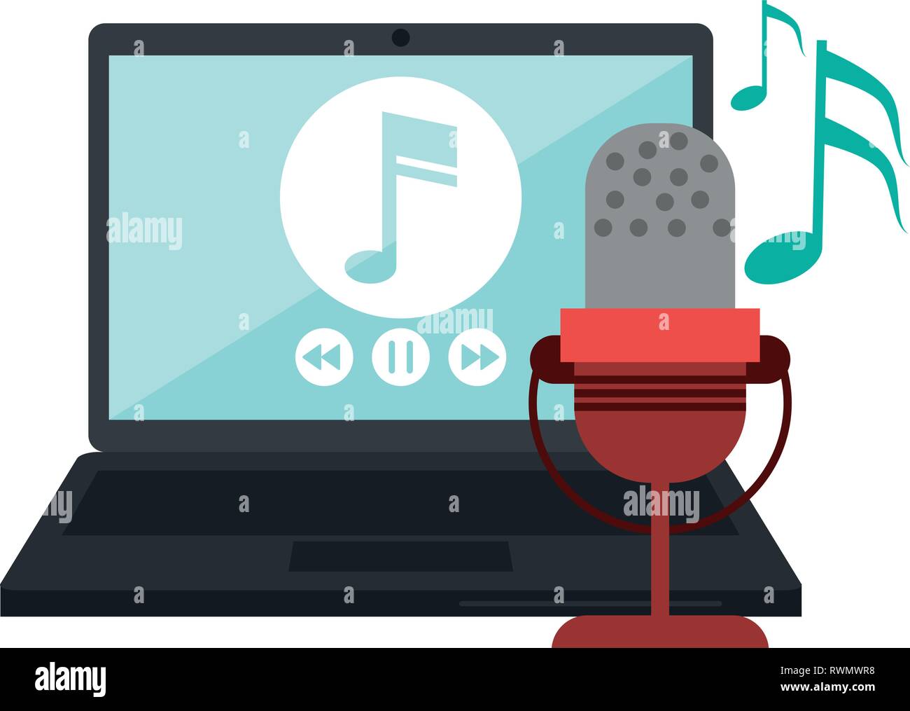 Laptop with music player Stock Vector Image & Art - Alamy