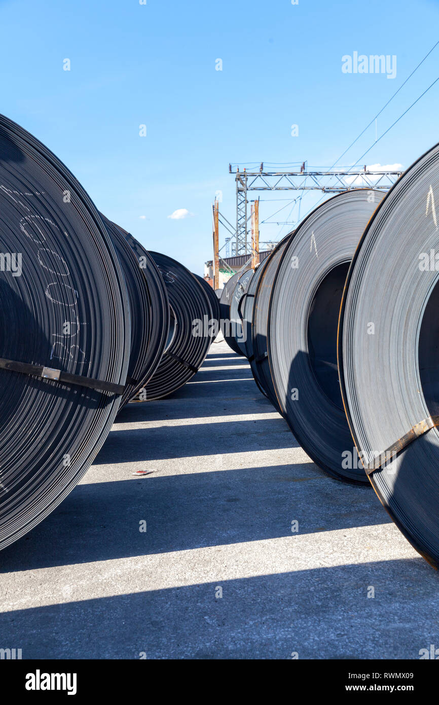 rolls of industrial sheet metal, manufacturing background Stock Photo ...