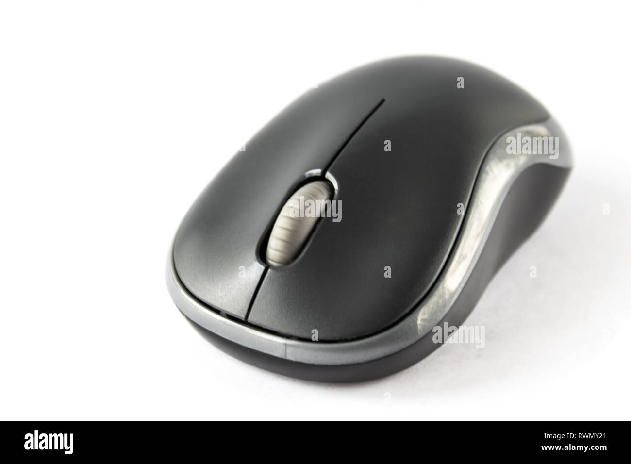 Wireless black computer mouse close-up, on a white background Stock ...