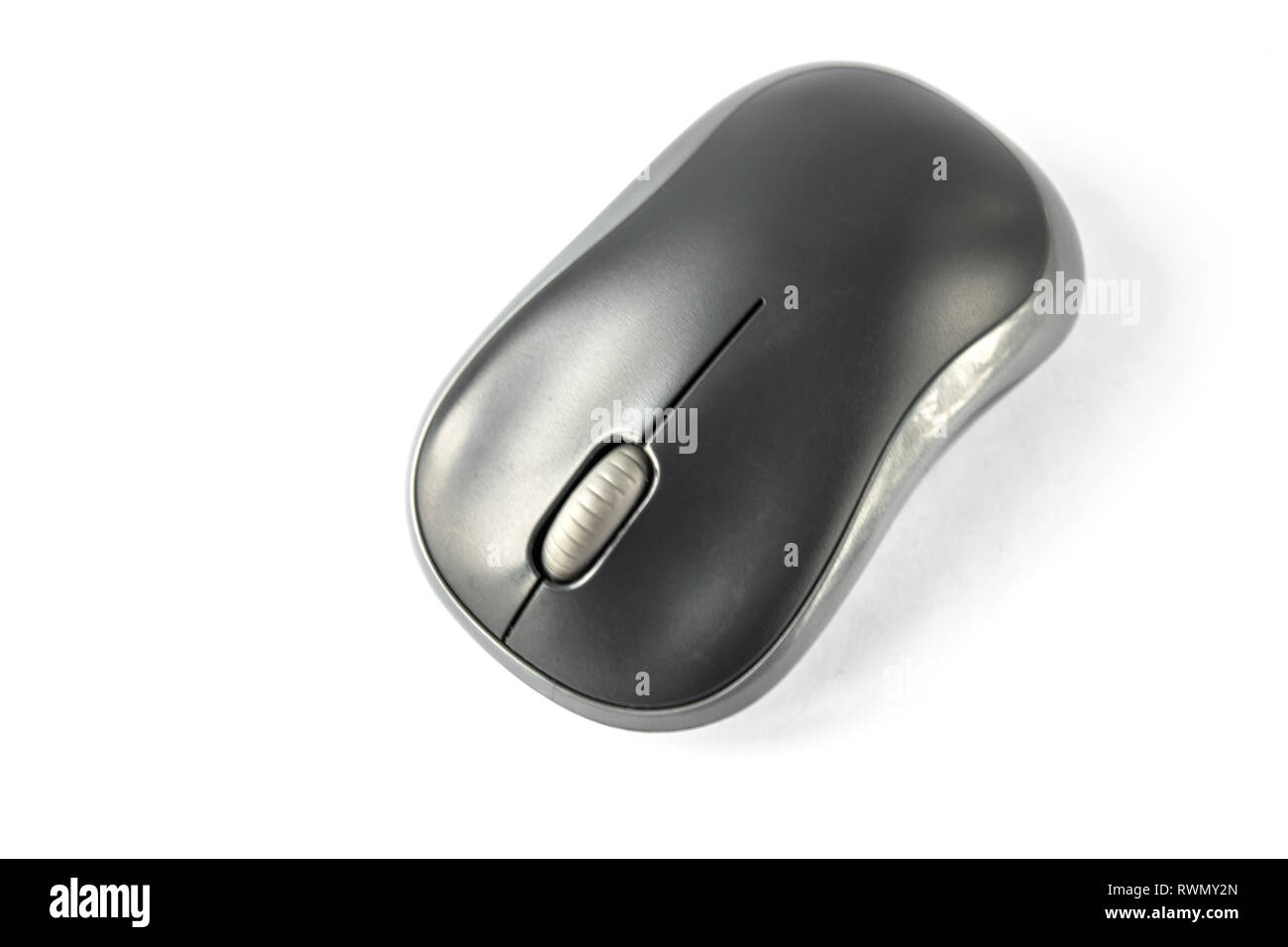Wireless black computer mouse close-up, on a white background Stock ...