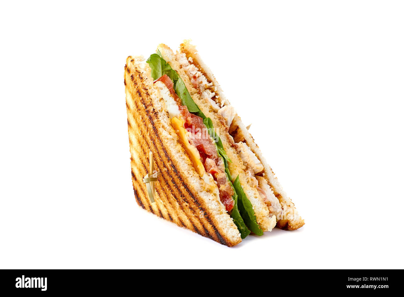 Vertical slice of club sandwich on white Stock Photo - Alamy